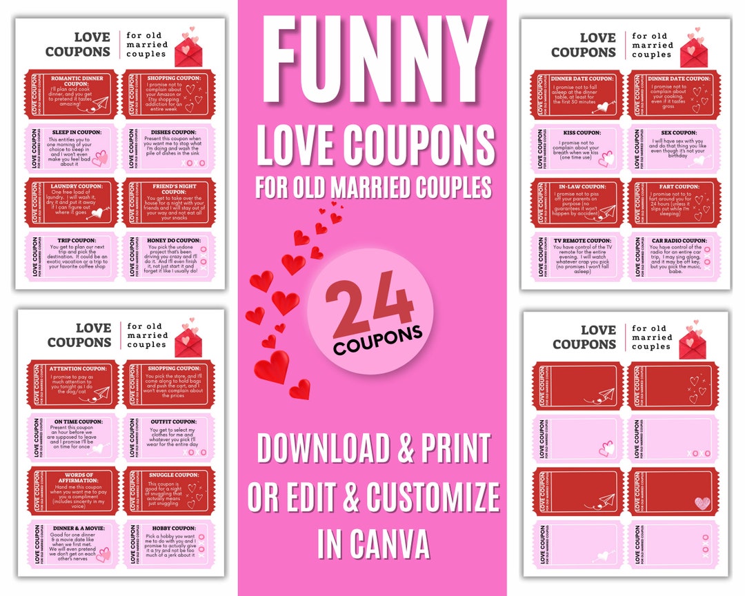 Funny Love Coupons for Old Married Couples, Mother's Day Gift ...