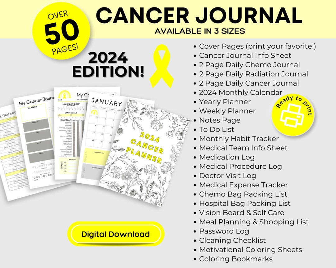 2024 Cancer Planner Yellow Chemo Journal, 12 Month Cancer Journal ...
