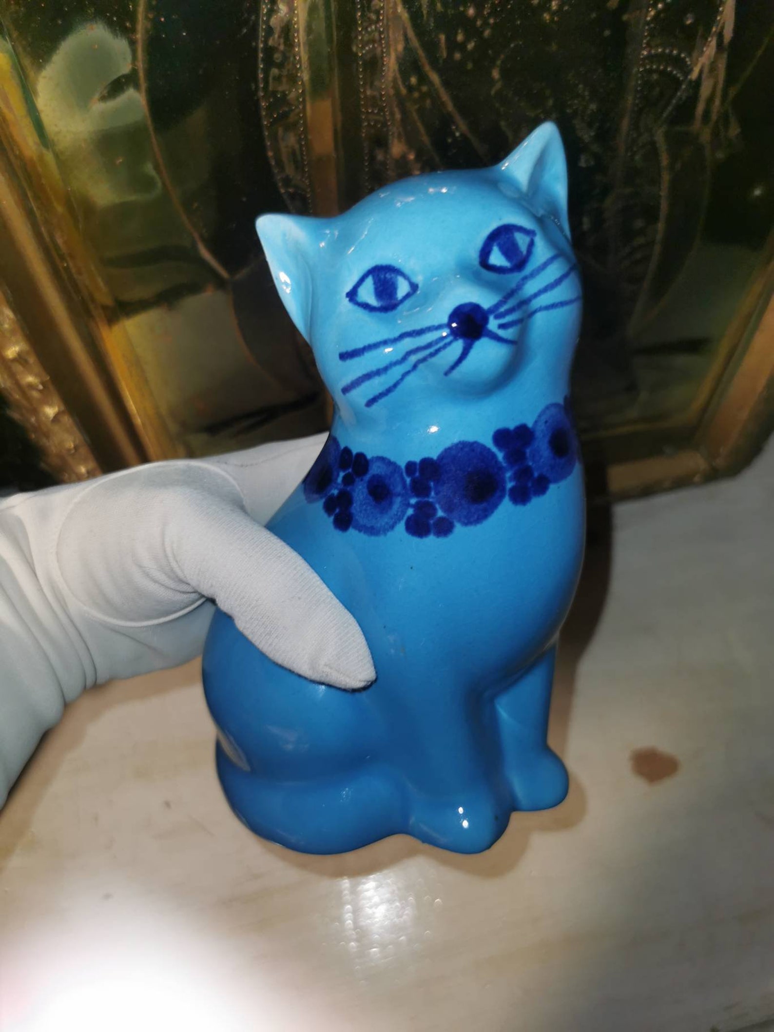 Vintage Swedish Turquoise and Cobalt Blue Colors Cat | Etsy