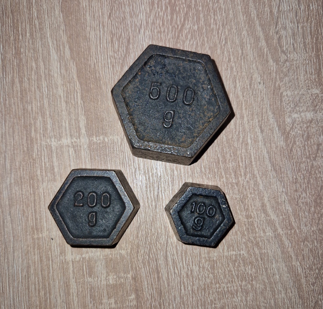 Vintage, Cast Iron, Rusty, Hexagonal, Scale Weights, Set of Three, 500 ...
