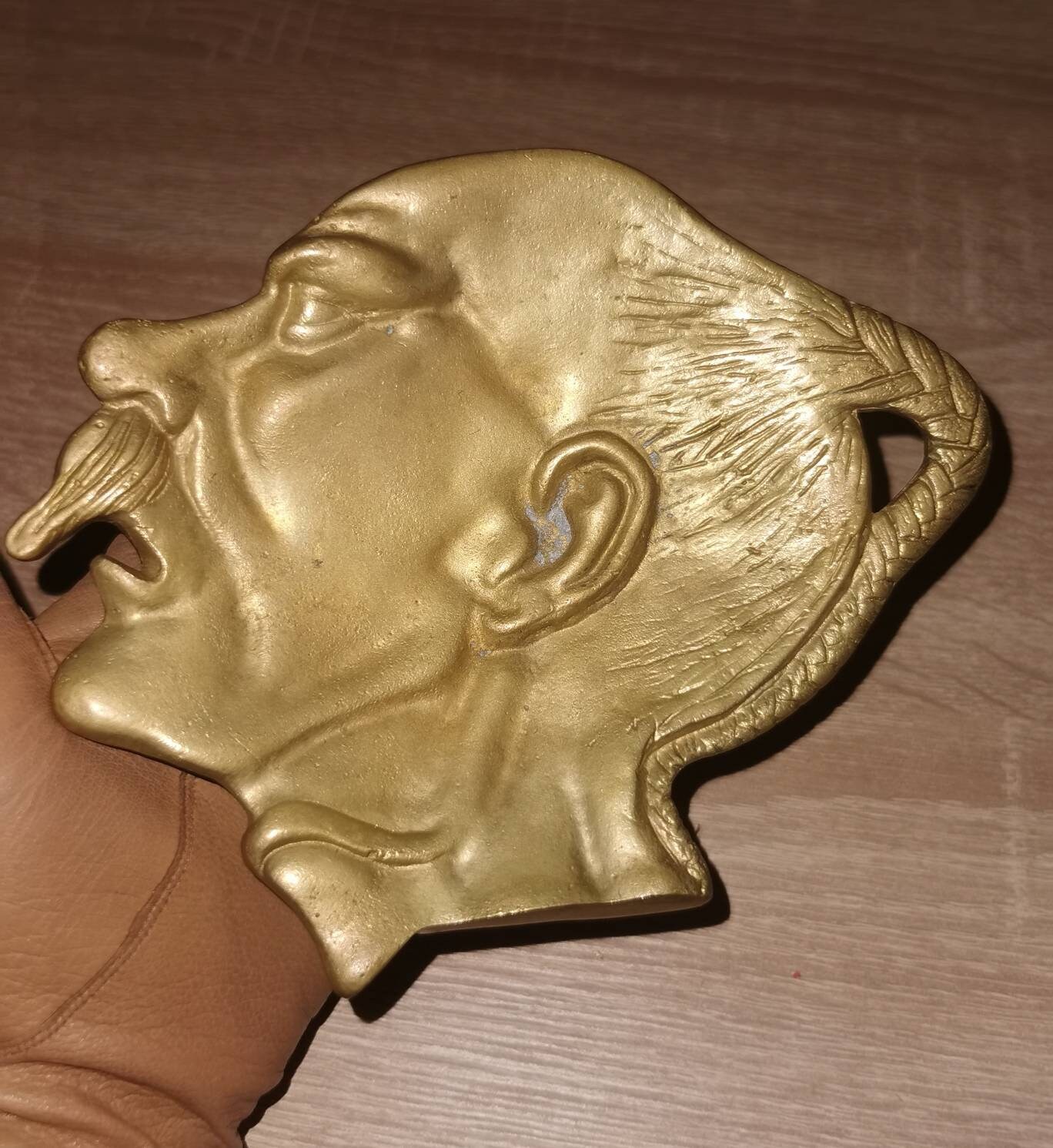 Vintage, Solid Brass, Man's Head Shaped Ashtray, Vanity Tray, Braided ...