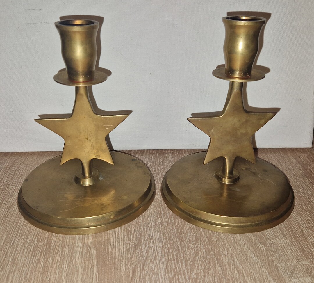 Vintage, Brass, Metal, Star Design, Star, Celestial, Candlestick ...