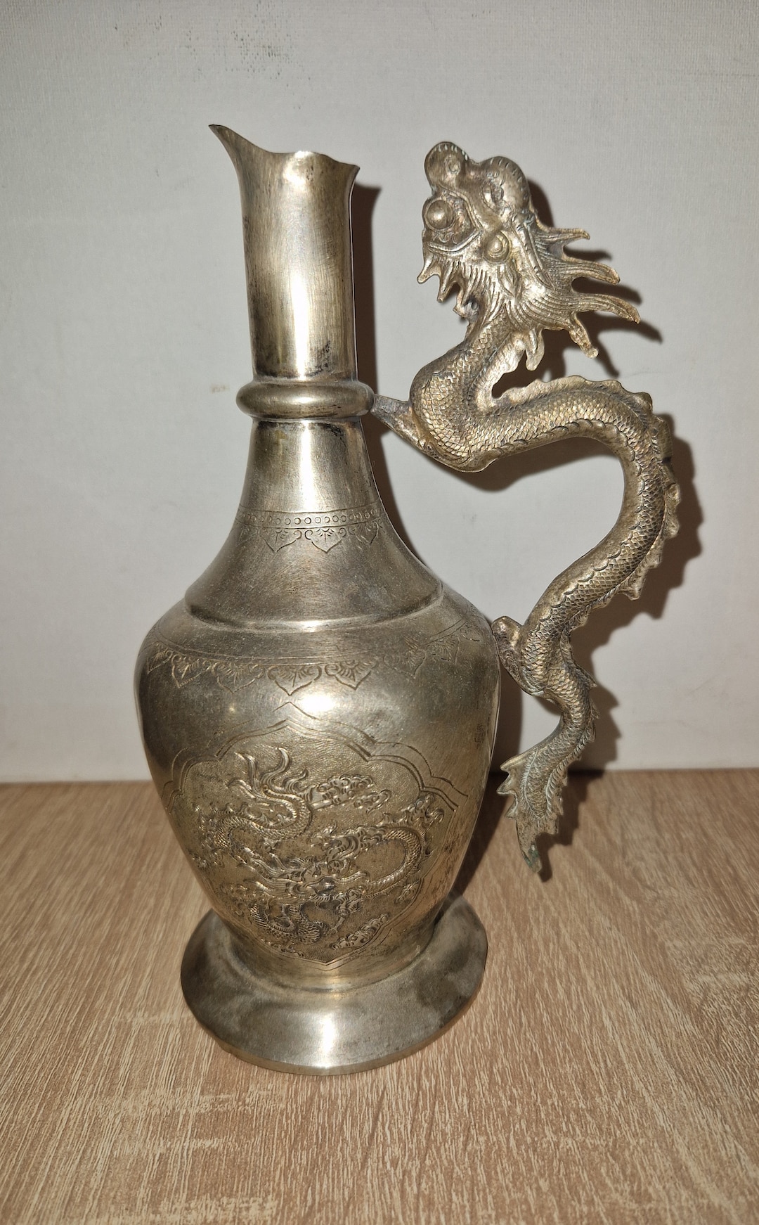 Vintage, Pewter, Dragon Pitcher, Dragon Design, Dragon Handle, Silver ...