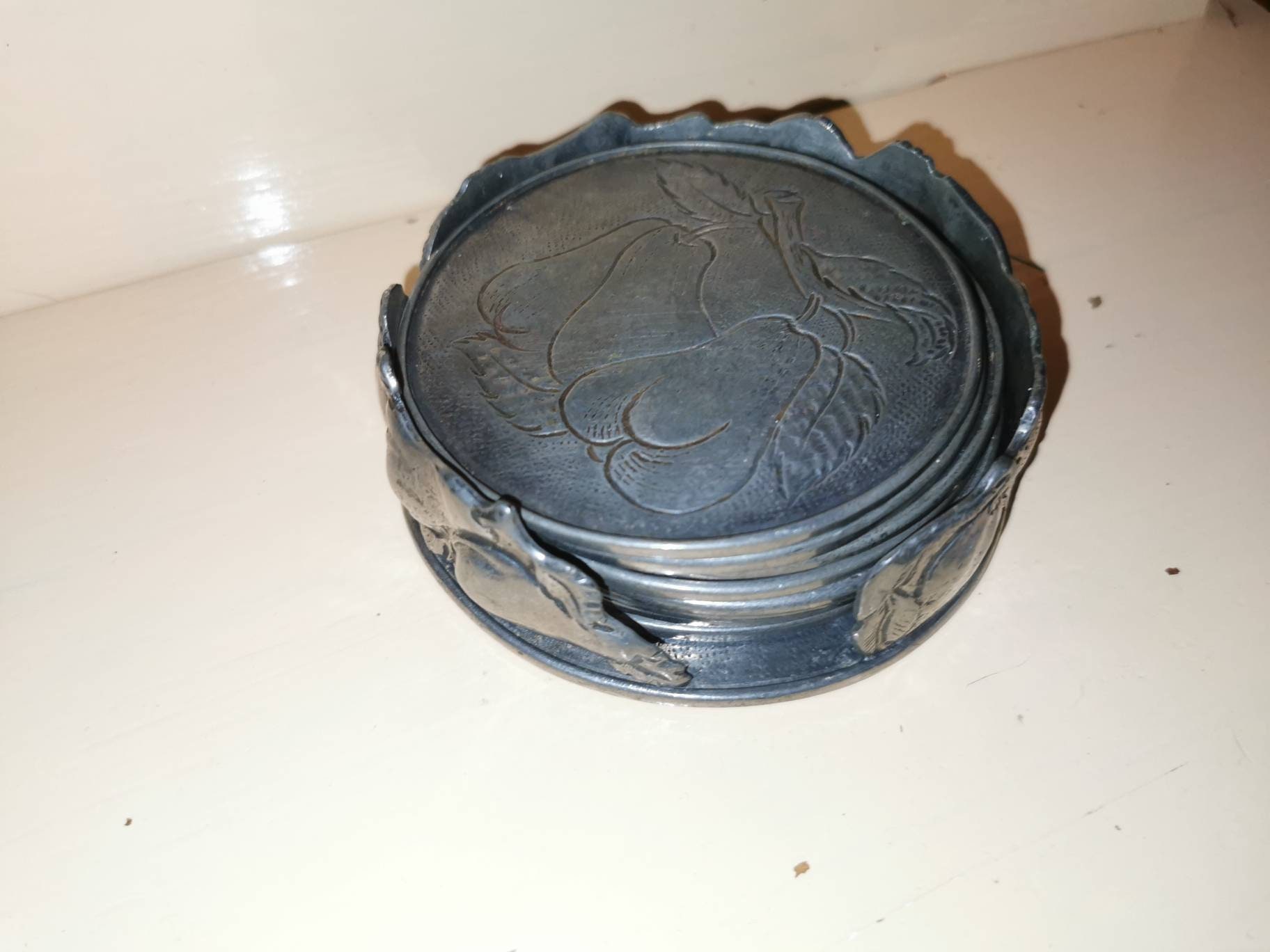 Vintage Pewter, Fruit, Coasters With the Holder - Etsy