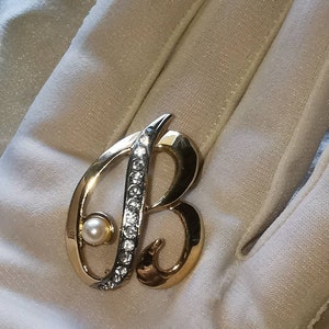 Vintage, Gold Tone, Silver Tone, Rhinestones, Pearl, Initial Letter 'B ...