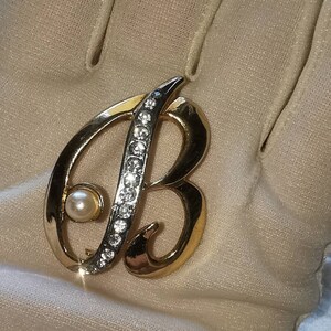 Vintage, Gold Tone, Silver Tone, Rhinestones, Pearl, Initial Letter 'B ...
