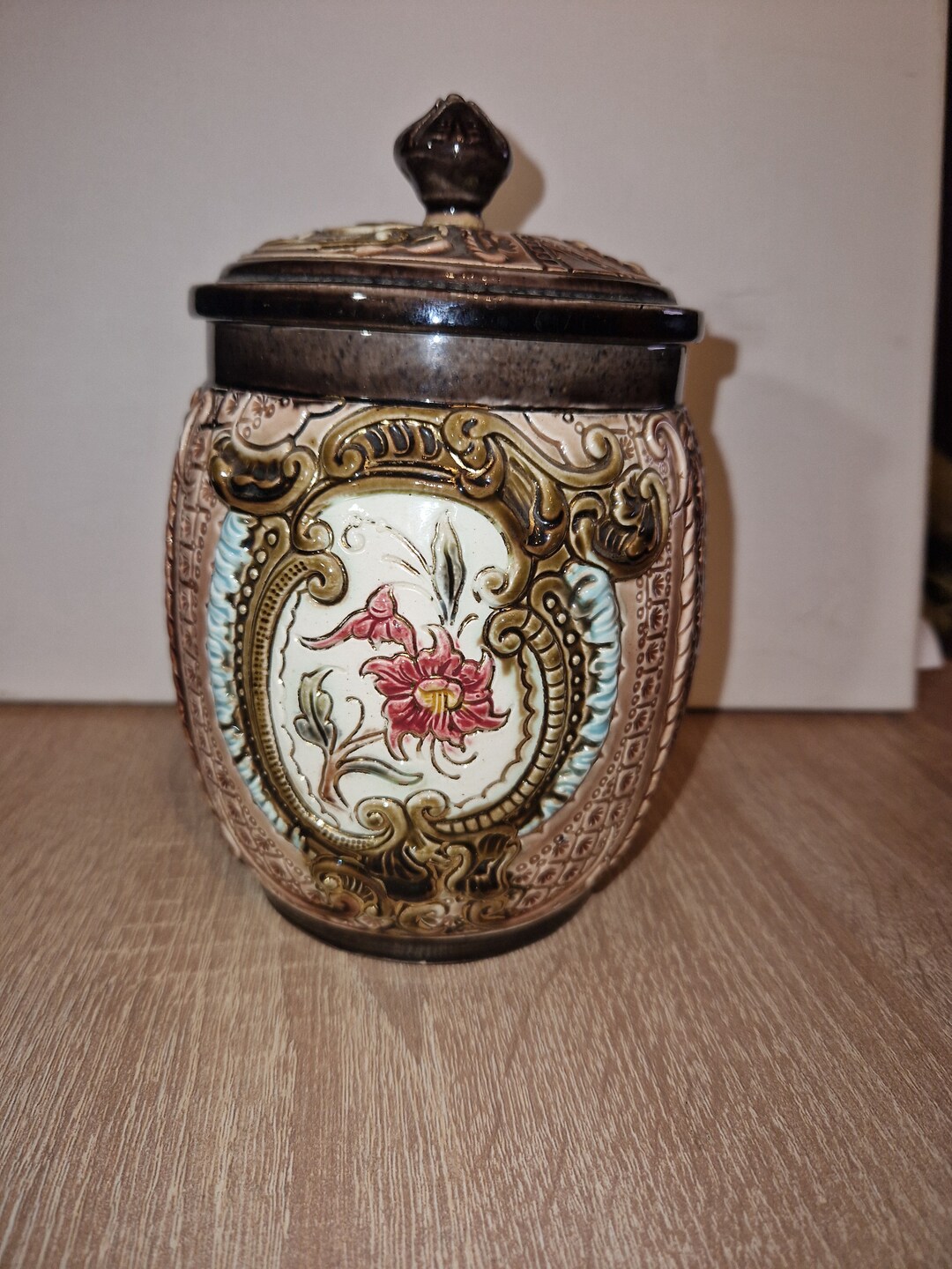 Vintage, Antique, Majolica, Cookie Jar, Urn, Vase, With a Lid, Rose ...