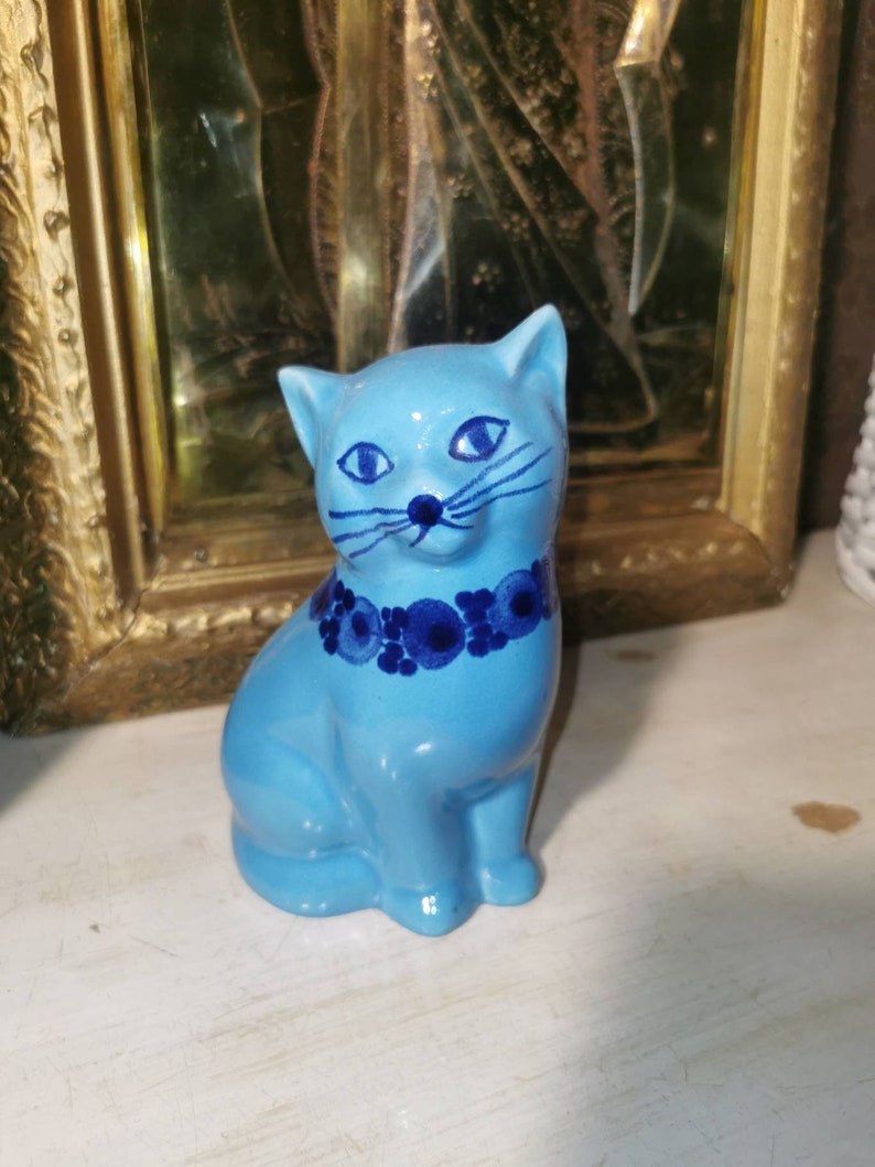 Vintage Swedish Turquoise and Cobalt Blue Colors Cat | Etsy