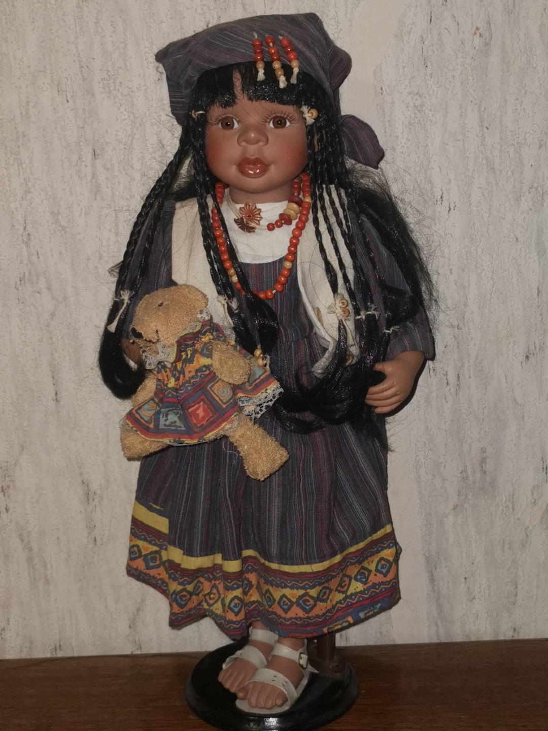 Vintage Porcelain Ethno Doll Aztec Maya Girl With Teddy - Etsy