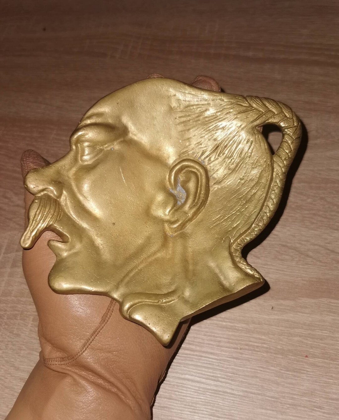 Vintage, Solid Brass, Man's Head Shaped Ashtray, Vanity Tray, Braided ...