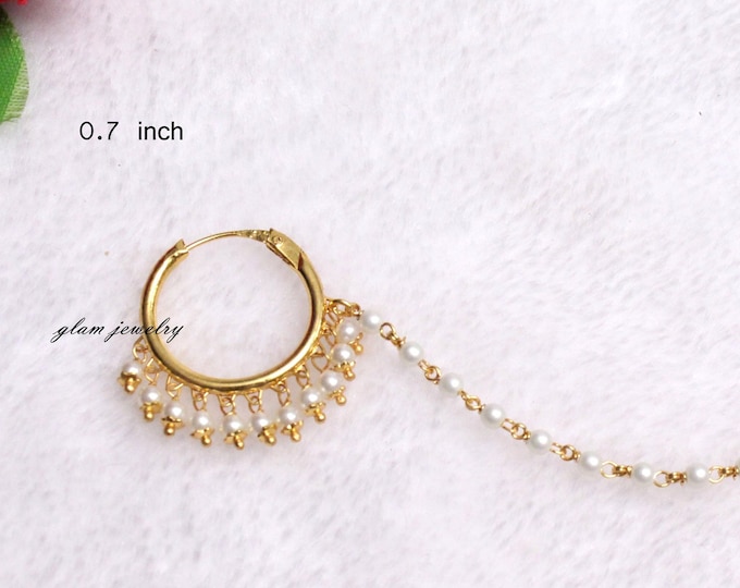 Nose Ring Chain Nath Indian Jewelry Jewellery Gold Plat Pierced Nose ...