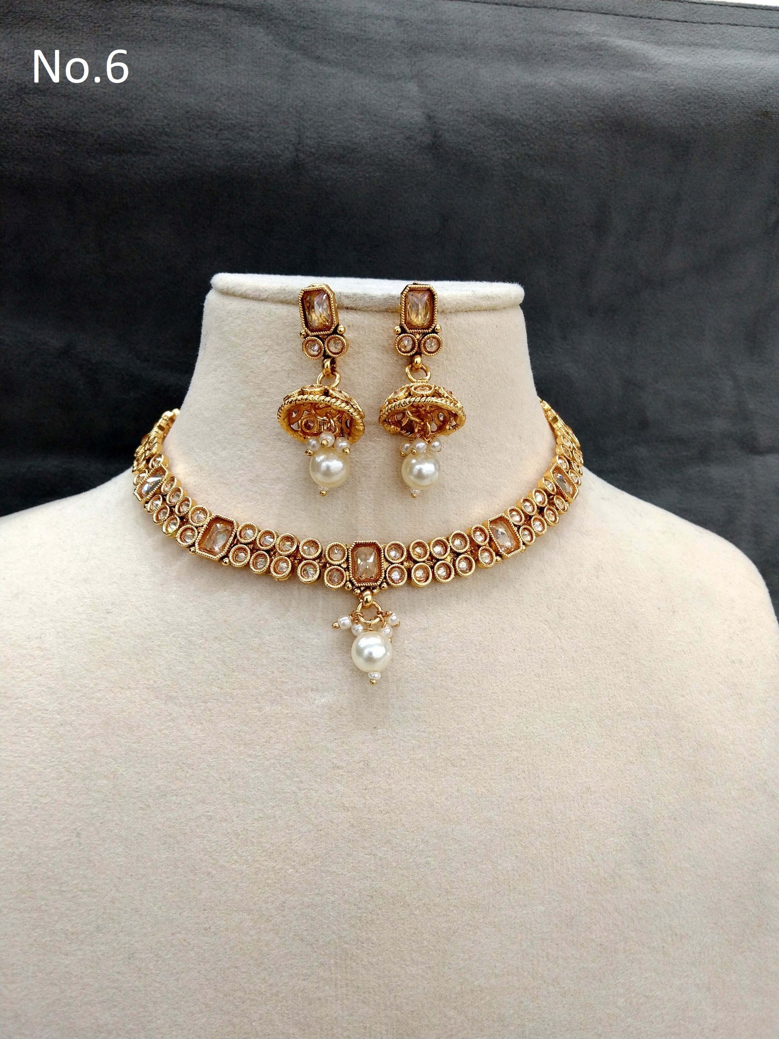 Gold Finish Polki Necklace Set, Indian Bridal Jewelry Challa Delta ...