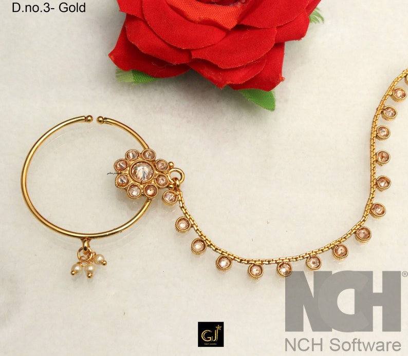 Indian Bridal Nose Ring Nath - Non Pierced Gold Plated Nathini - Etsy