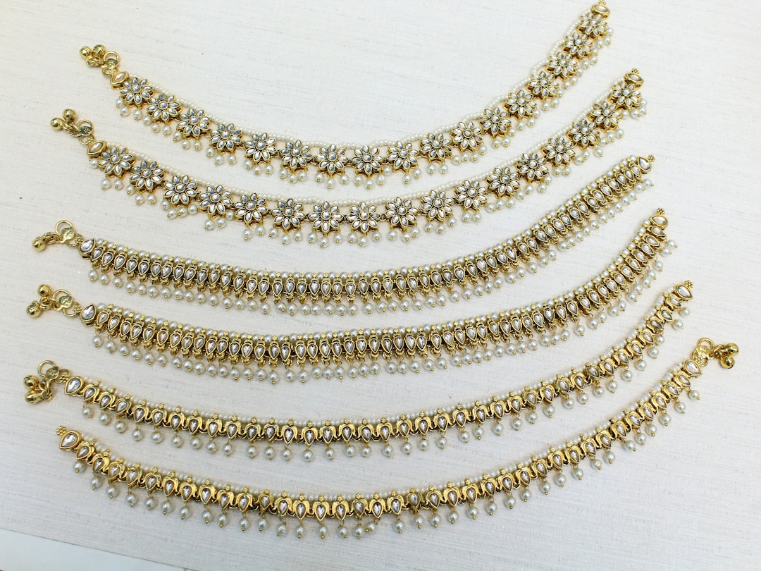 Kundan Indian Anklets Pair, Adjustable Payal Foot Jewelry - Etsy