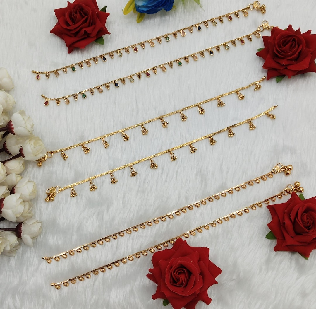 Anklets Foot Bracelet Gold Plated Indian Payal Jhanjar Jewelry ...