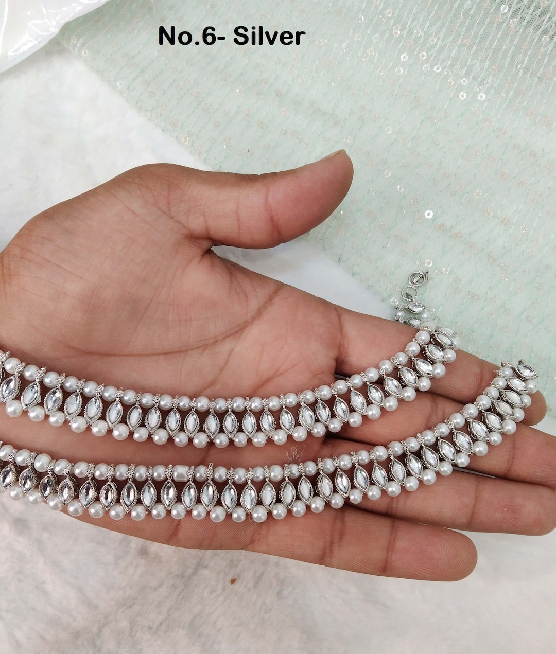 Anklets Foot Bracelet Rhodium Plated Pair Payal Jhanjar Jewelry ...
