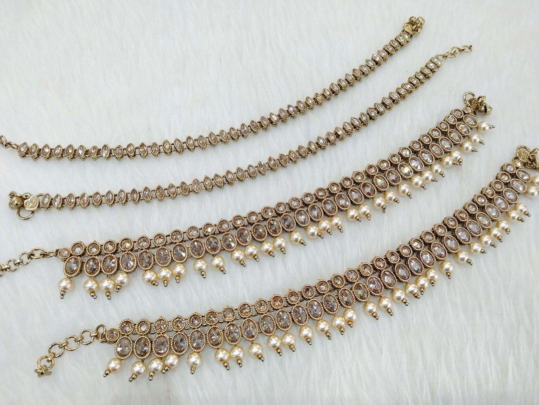 Anklets Payal Foot Bracelet Indian Dark Gold Pair Anklets Foot Bracelet ...