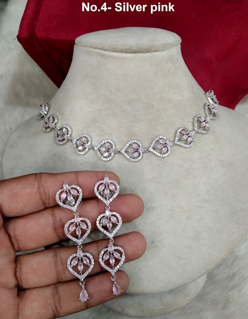 AD Diamond Necklace Earrings Set Rose Gold Bollywood Silver - Etsy