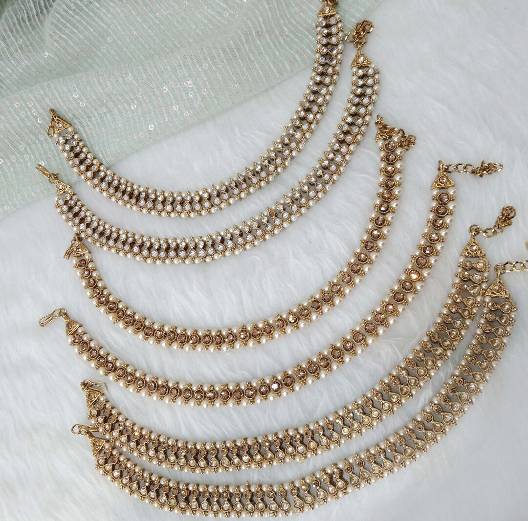 Anklets Payal Foot Bracelet Indian Dark Pair Gold Plated Anklets Foot ...