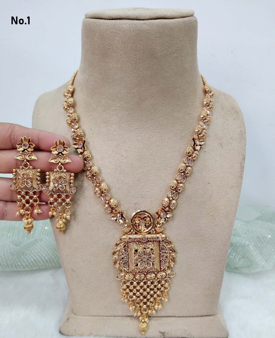 Indian Polki Long Rani Haar Necklace Set Jewelry Jewellery - Etsy