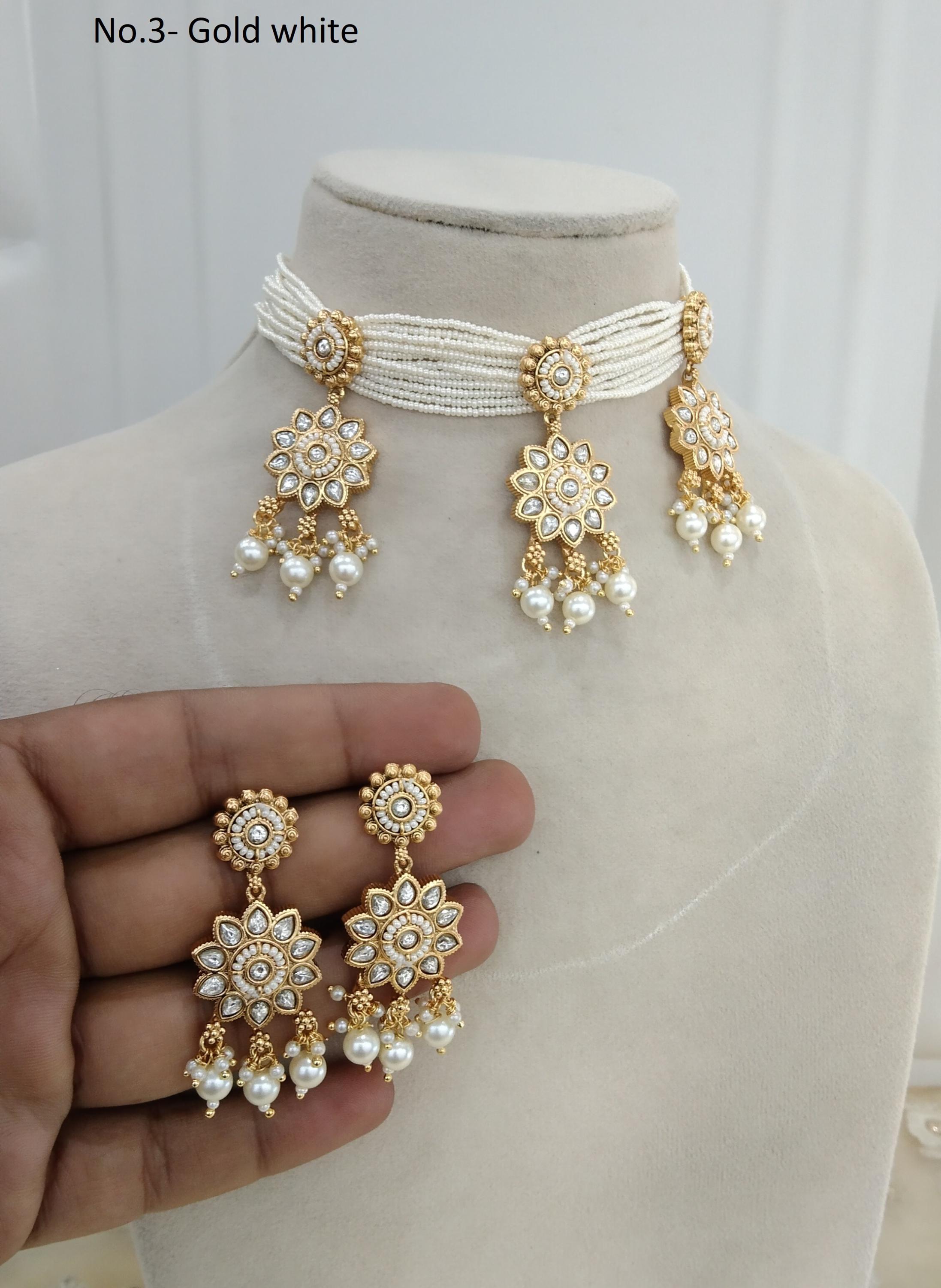 glamjewelryz Indian Jewelry Beaded Choker Set Bollywood Choker Style Gold Necklace Set Wedding Bridal Ethnic Jewellery Set