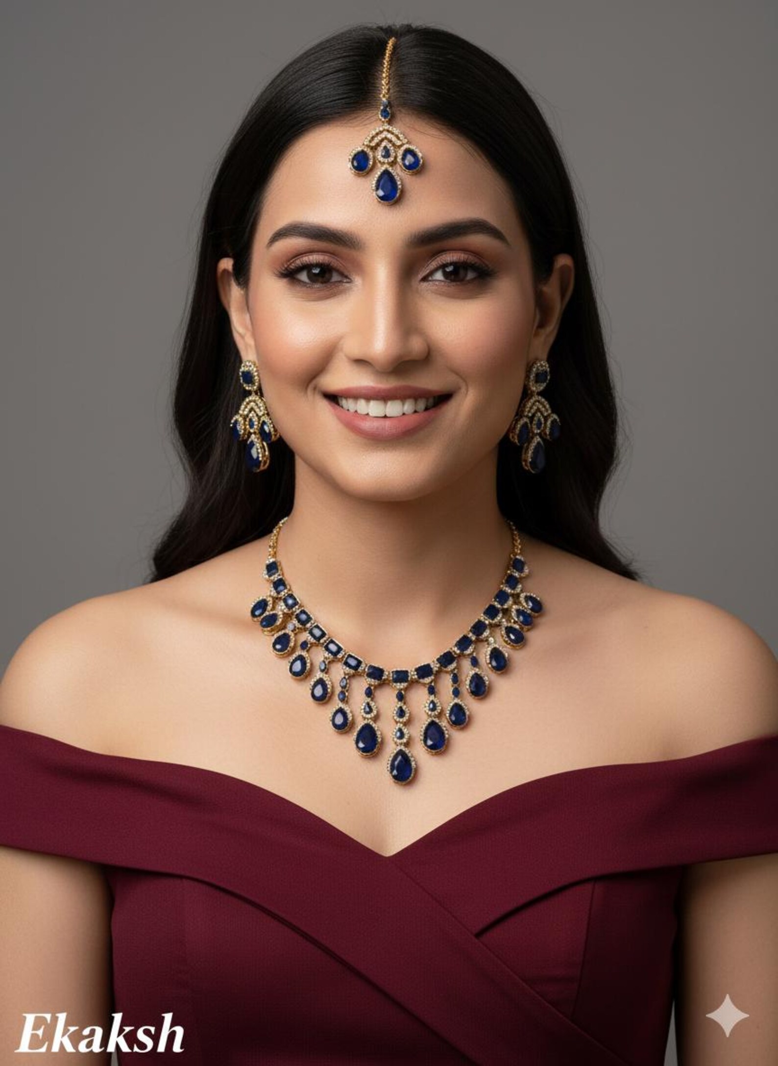 Antique Gold Plated Indian Necklace Earrings Tikka Set Ekaksh Yara Set ...