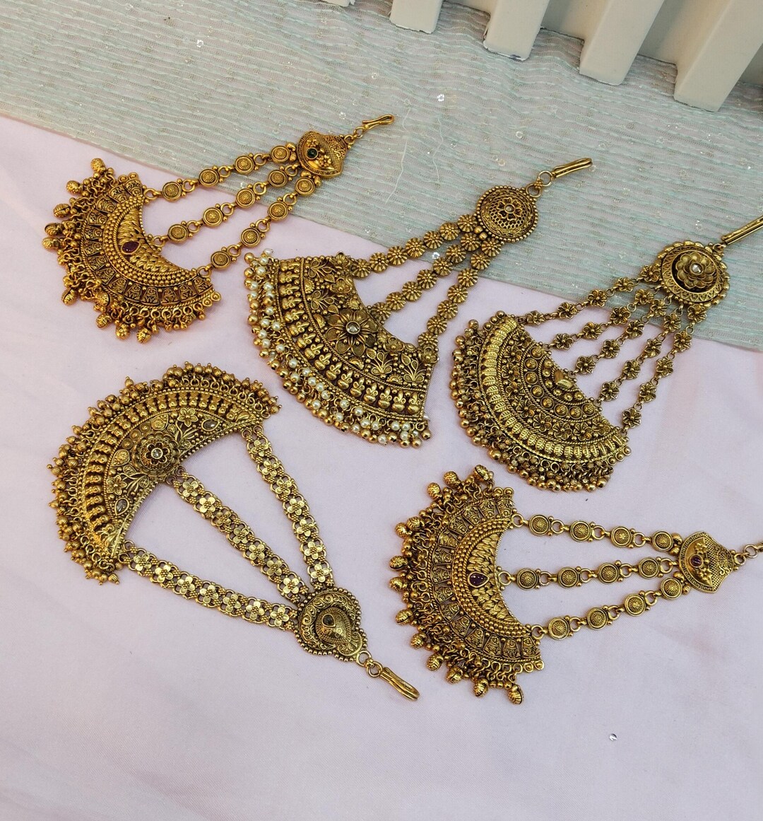 Jhumar Gold Plated Headpiece Passa /jhumar Jhoomer Bollywood Side Hijab ...