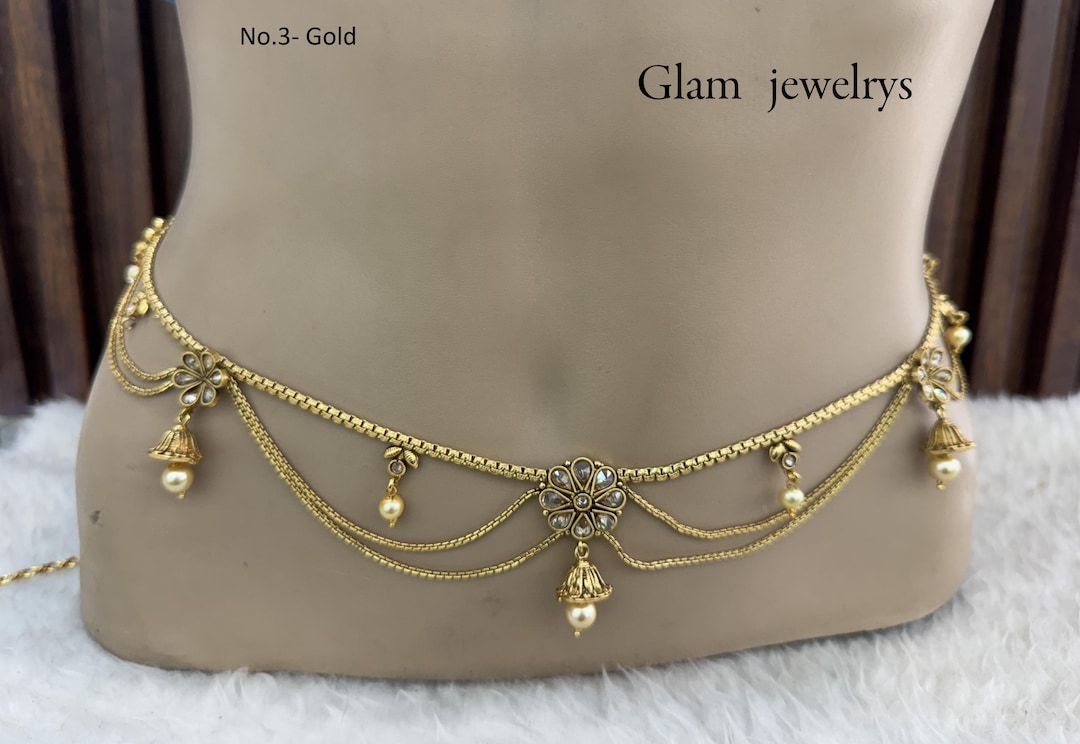 Waist Chain Gold Belly Waist Sari Saree Chain Jewelry Indian Kamarbandh ...