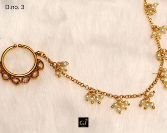 Nose Ring Chain Nath Indian Jewelry Jewellery Gold Plat | Etsy
