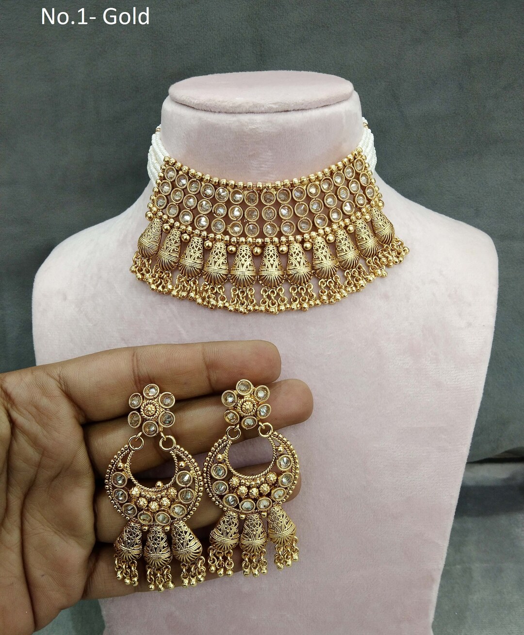 Choker Set Polki Indian Jewelry Jewellery Necklace Set/ Bollywood Style ...