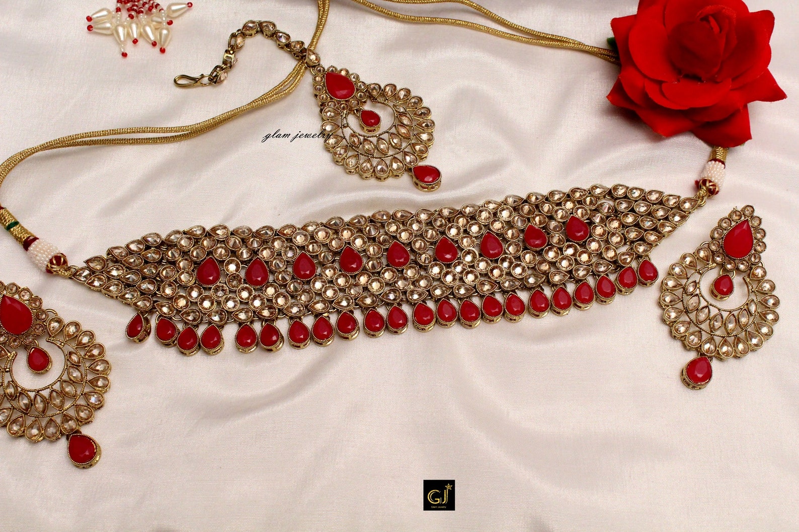 Bridal Ruby Indian Necklace Set/gold Antique Green Indian | Etsy