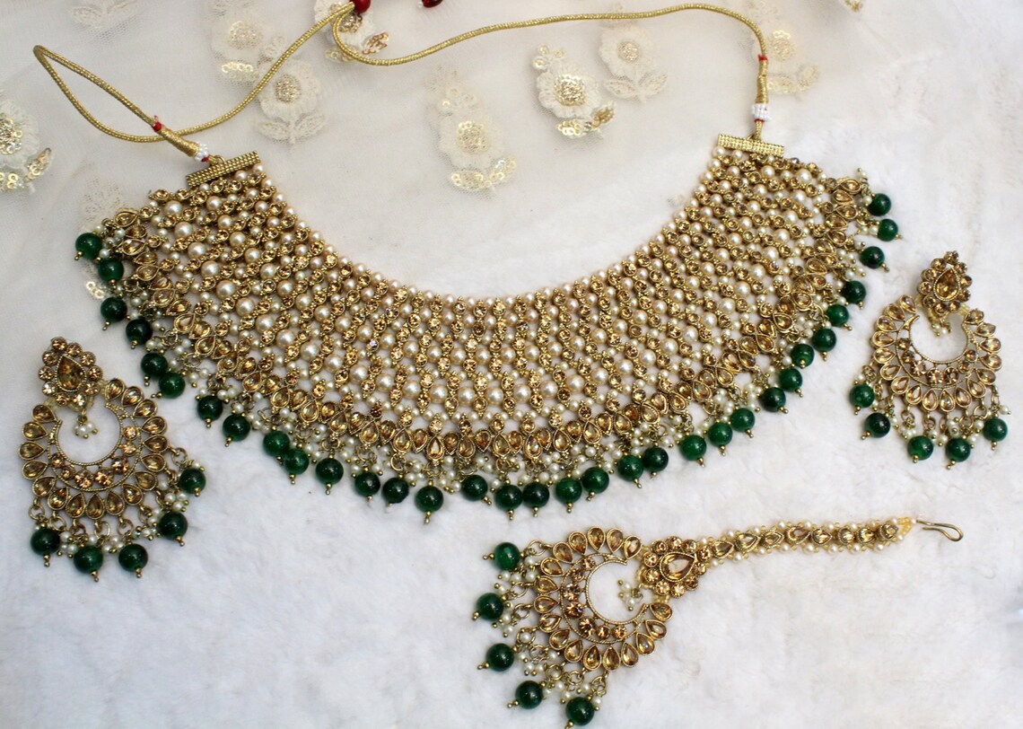 Necklace Set Indian Jewelry Jewellery Bridal Dark Gold - Etsy