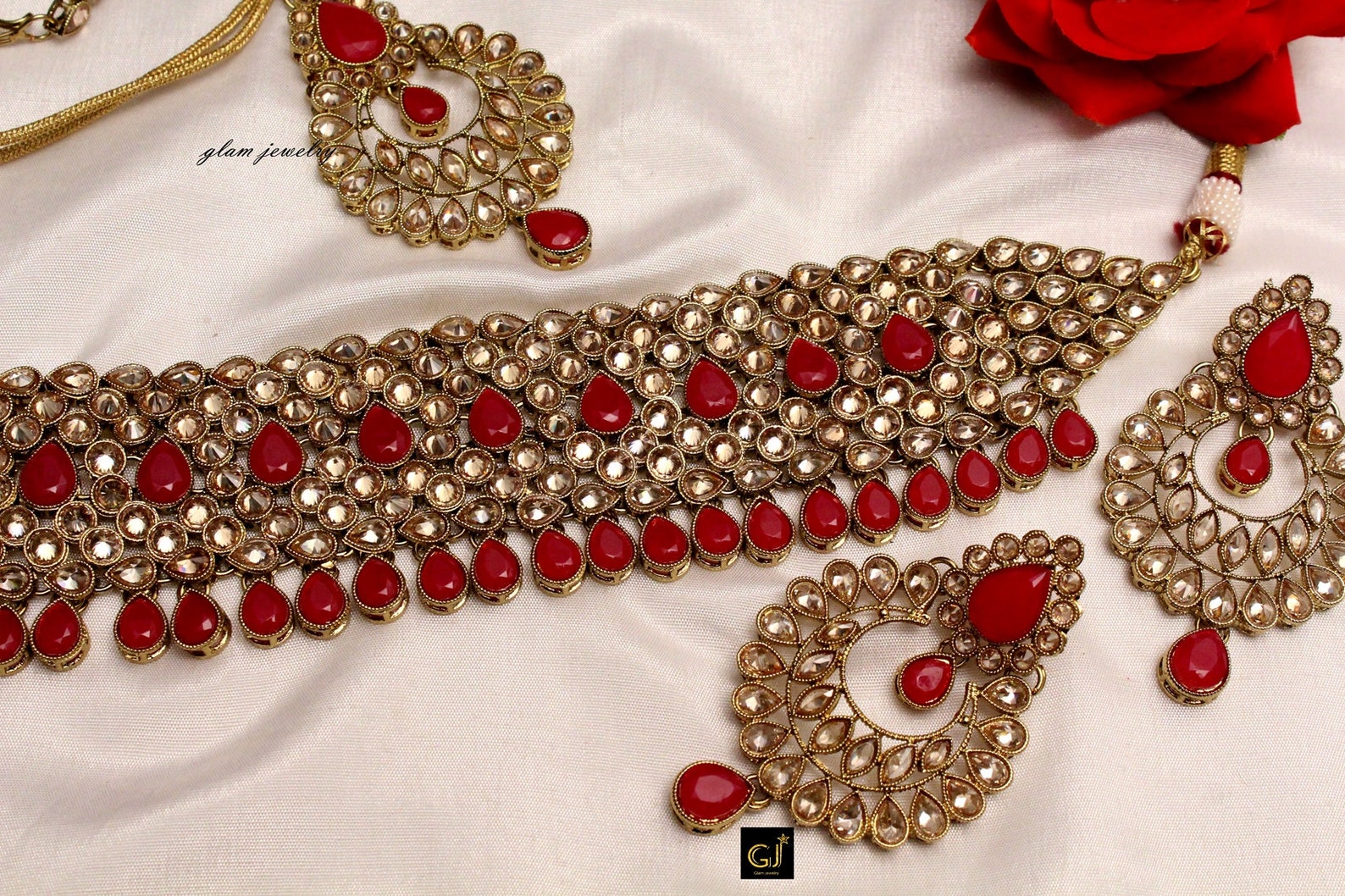 Bridal Ruby Indian Necklace Set/gold Antique Green Indian | Etsy