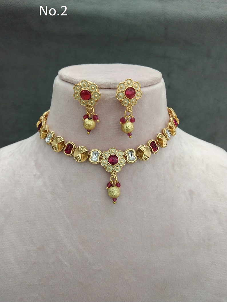 Gold Finish Polki Necklace Set, Indian Bridal Jewelry Challa Delta ...