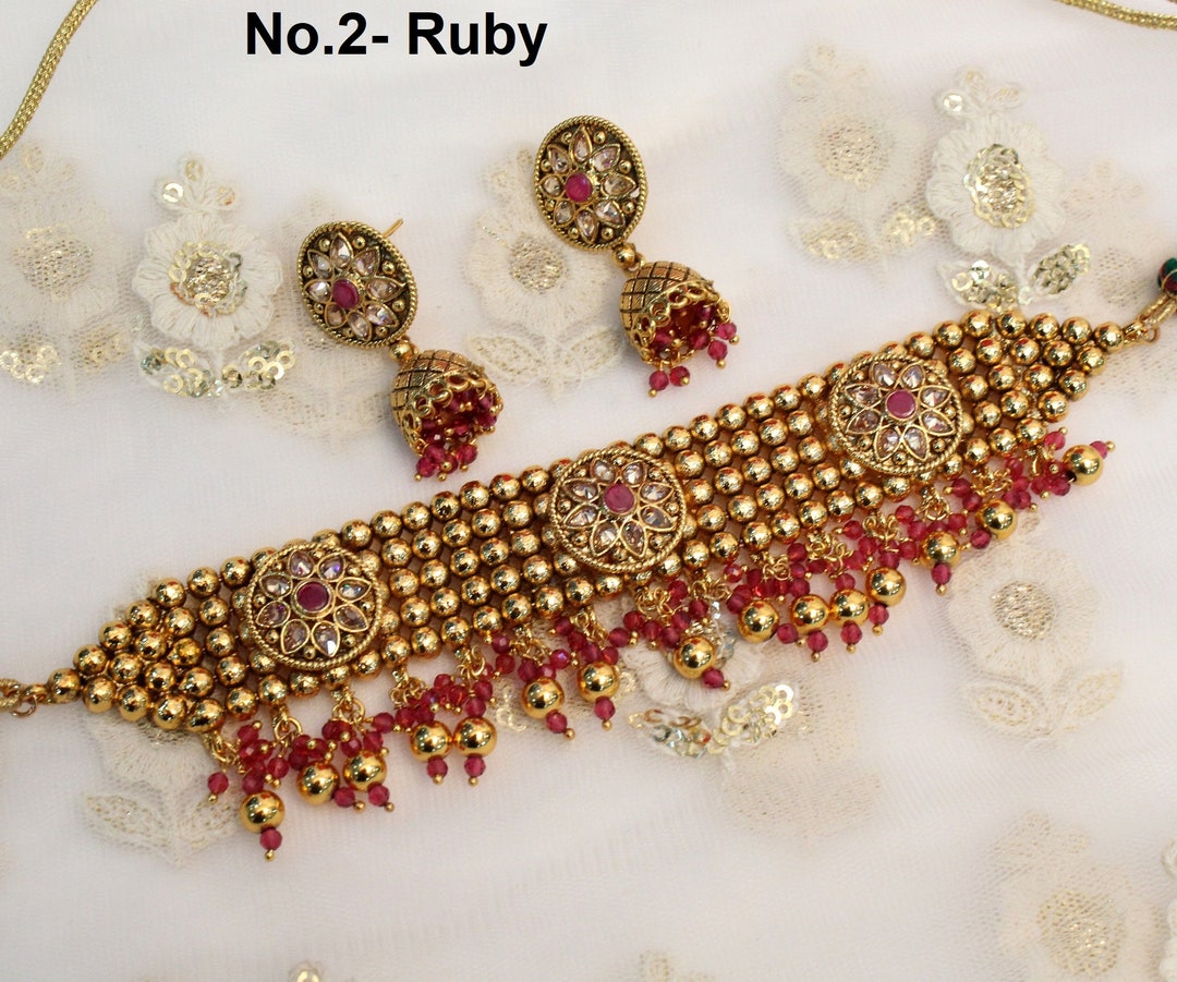 Ruby Choker Set: Indian Bridal Jewelry, Gold Finish Alia Set - Etsy