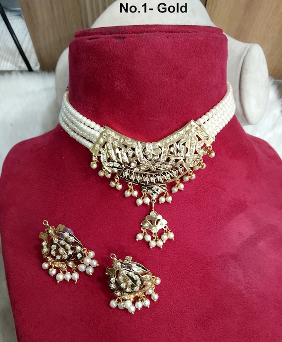 Jadau Gold Pearl Choker Necklace Set/gold White Indian - Etsy