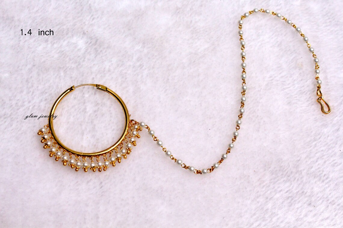 Nose Ring Chain Nath Indian Jewelry Jewellery Gold Plat | Etsy