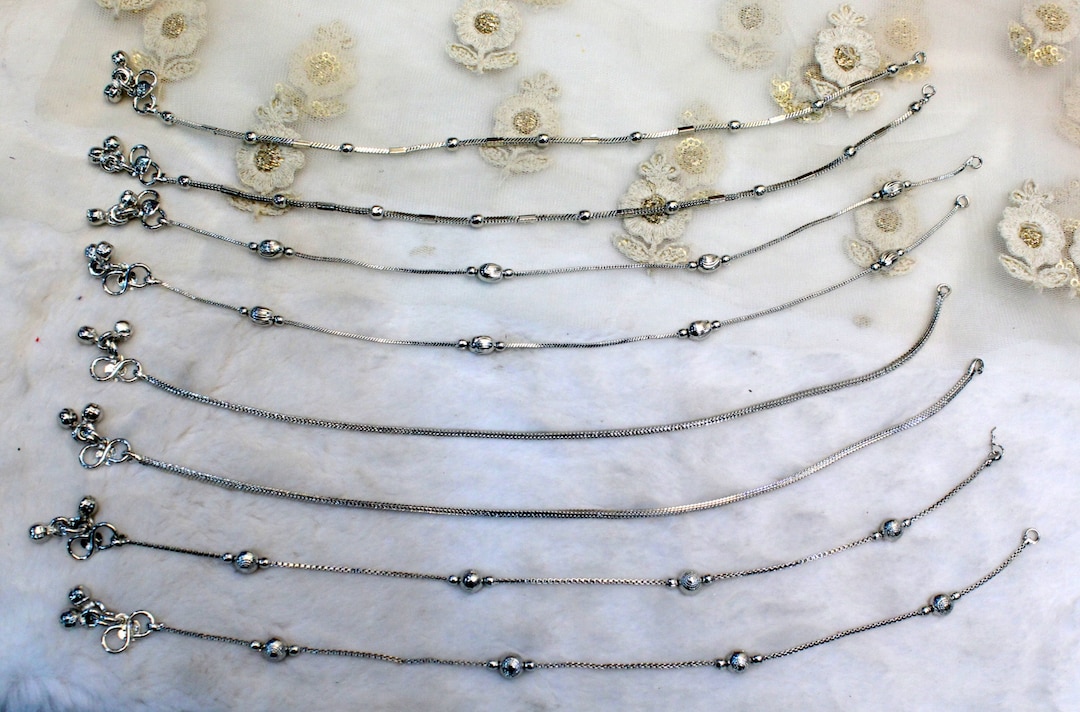 Anklets Foot Bracelet Silver Indian Pair Payal Jhanjar Jewelry ...