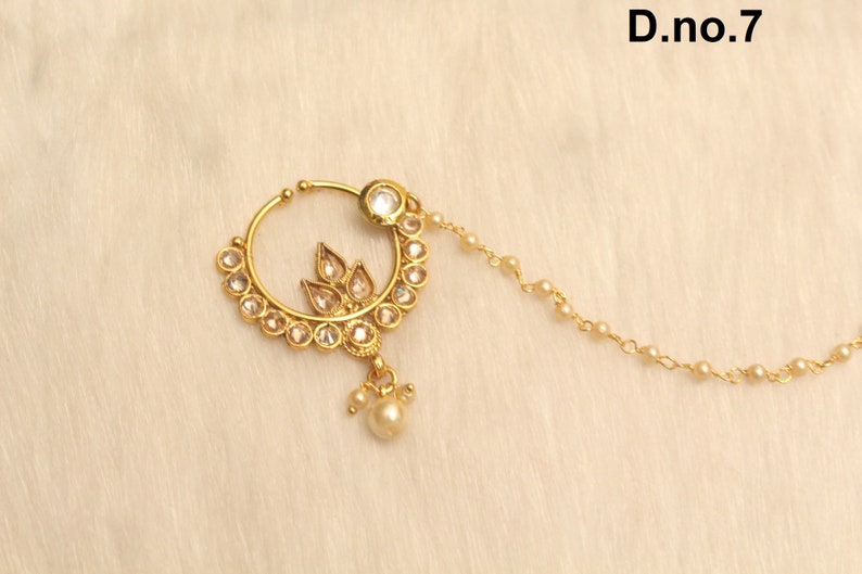 Indian Nose Ring Nath Bridal Wedding Nathini/non Pierced Gold - Etsy