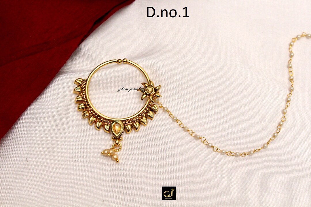 Indian Bridal Nose Ring Nath - Non Pierced Gold Plated Nathini - Etsy