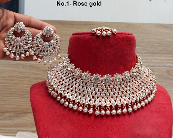 glamjewelryz Indian Jewelry Choker Set Rose Gold Choker Jewelry Set Bridal Choker Wedding Choker Jewelry Bollywood Jewelry Choker