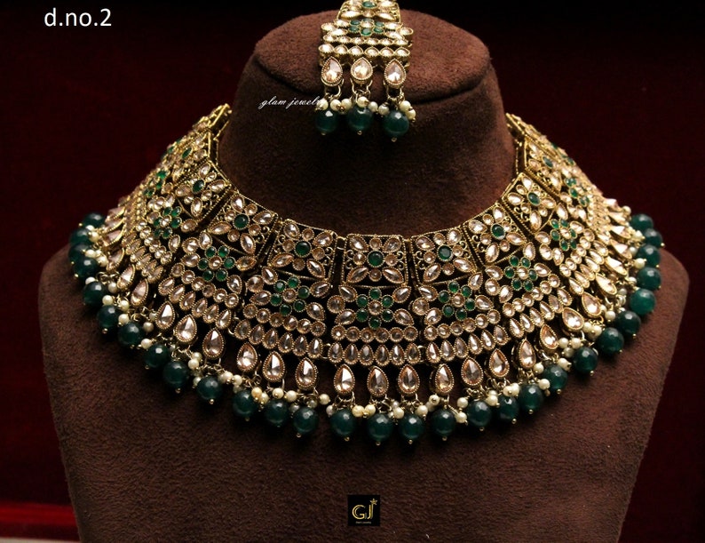 Bridal Ruby Indian Necklace Set/gold Antique Green Indian | Etsy