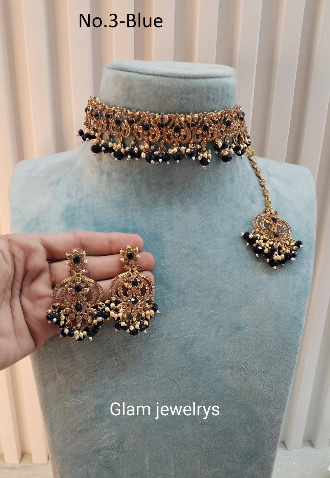 Dark Gold Choker Necklace Set: Indian Bollywood Jewelry, Earrings ...