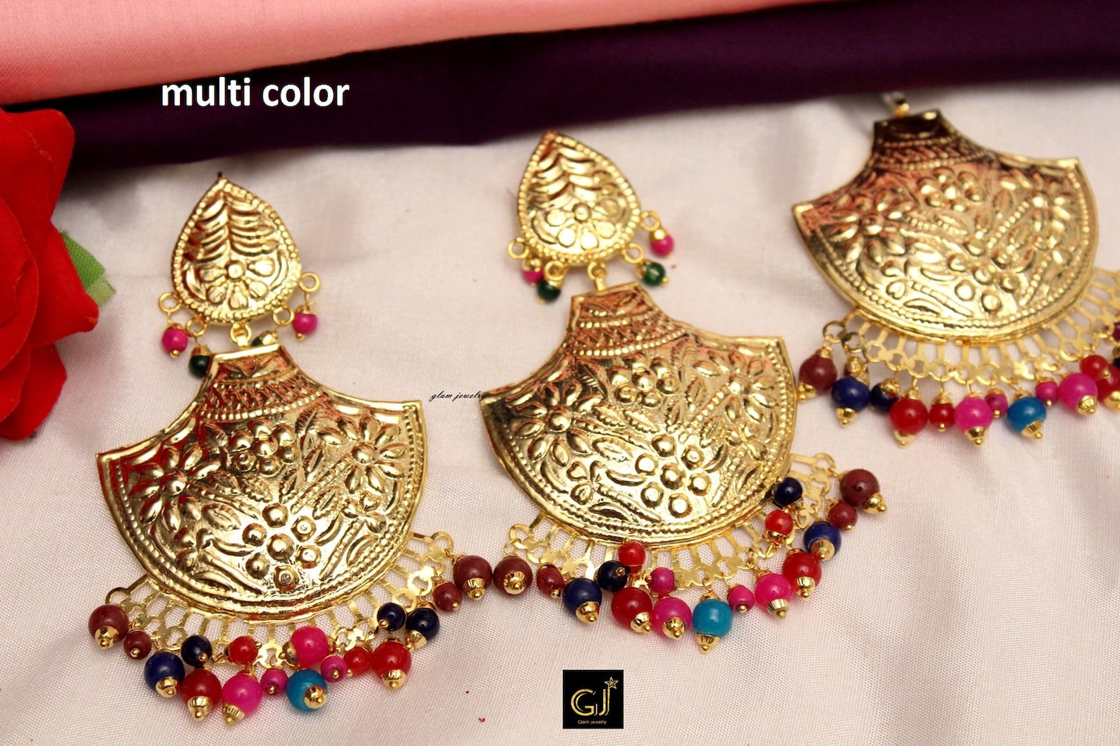 Gold Punjabi Patra Big Chandbali Earrings Tikka | Etsy