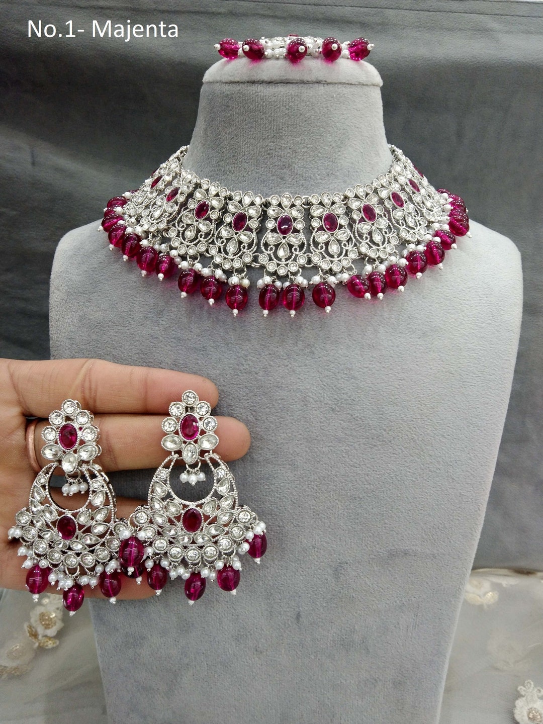 Silver Necklace Set/silver Bollywood Necklace Set/bridesmaid Necklace ...