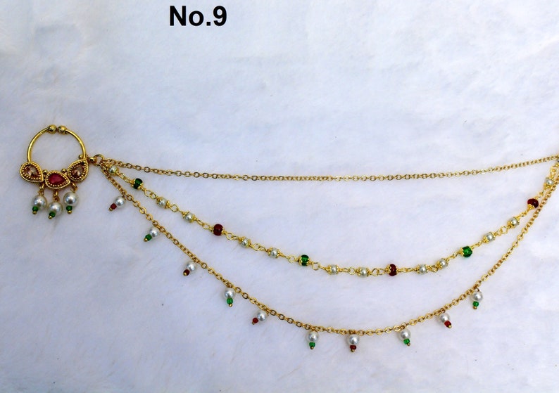 Indian Nose Ring Nath Bridal Wedding Nathini/non Pierced Gold - Etsy
