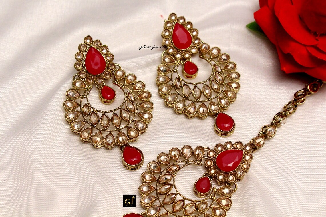 Bridal Ruby Indian Necklace Set/gold Antique Green Indian | Etsy