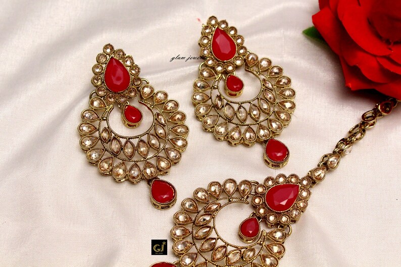 Bridal Ruby Indian Necklace Set/gold Antique Green Indian | Etsy