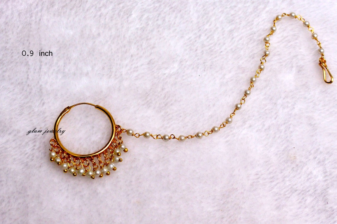 Nose Ring Chain Nath Indian Jewelry Jewellery Gold Plat | Etsy