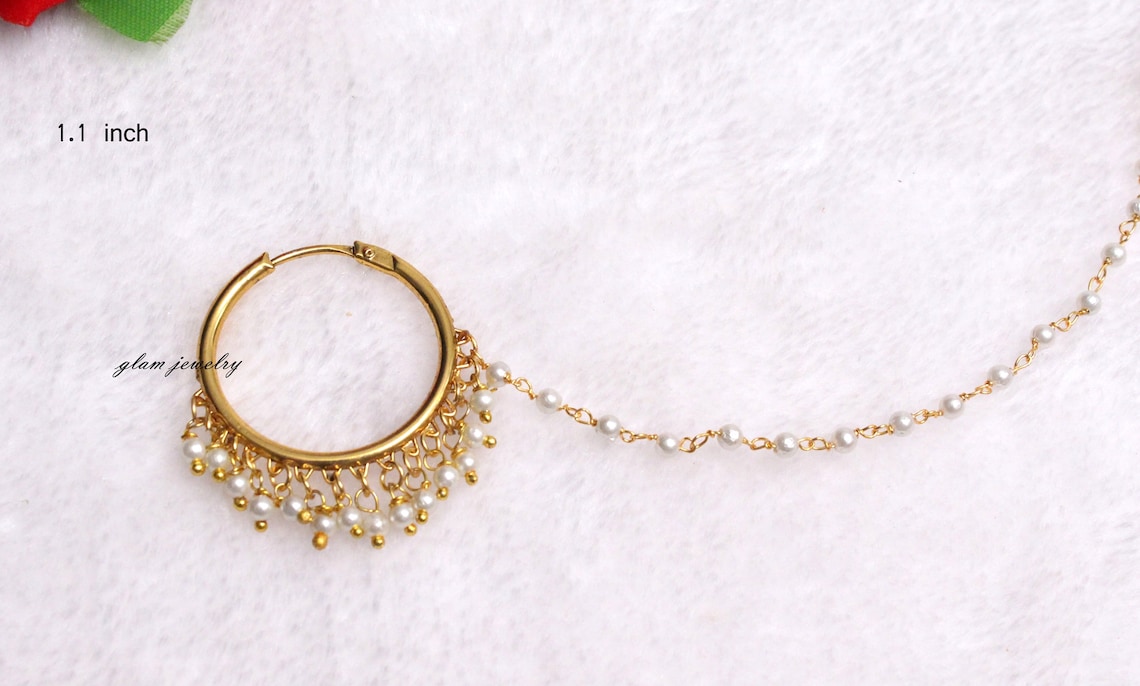 Nose Ring Chain Nath Indian Jewelry Jewellery Gold Plat | Etsy